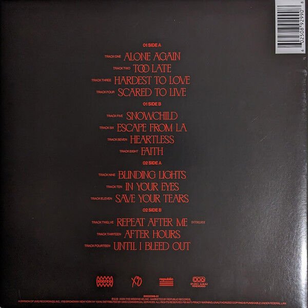 The Weeknd – After Hours ( Limited Edition, Clear w/ Red [Blood ...